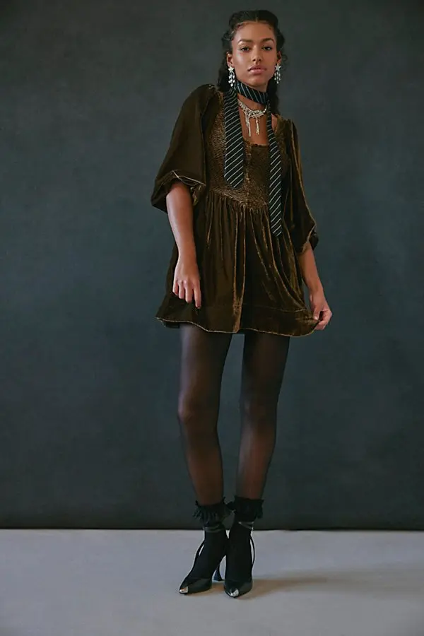 Free People Farrier Velvet Mini Dress In Brown Bear - 61% Off